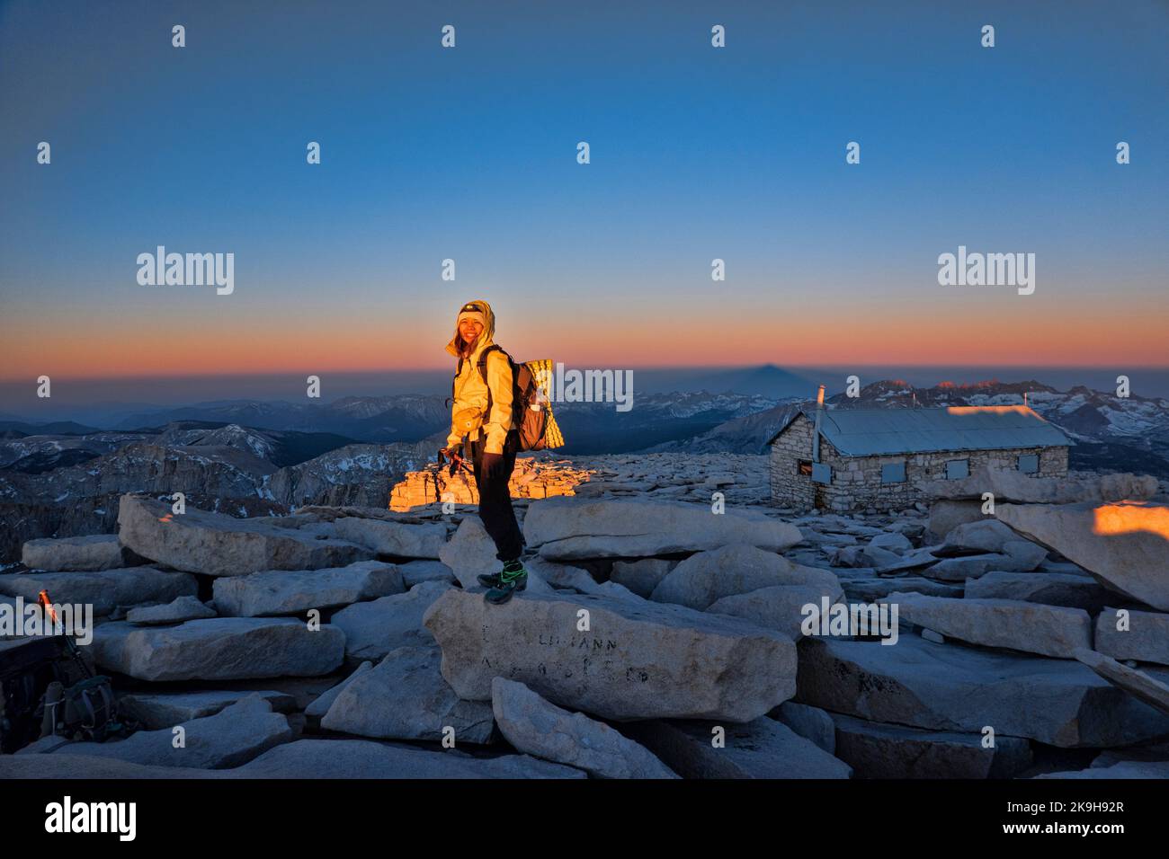Mount Whitney summit at sunrise, John Muir Trail, Sierra Nevada ...