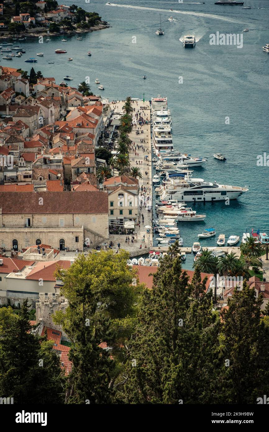 Hvar port viewed from The Spanish Fortress, Hvar Island, Croatia Stock ...