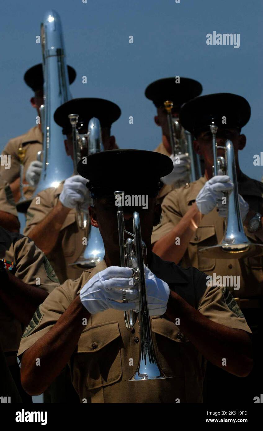 The U.S. Marine Drum and Bugle Corps attend the rehearsal of the 4th of ...