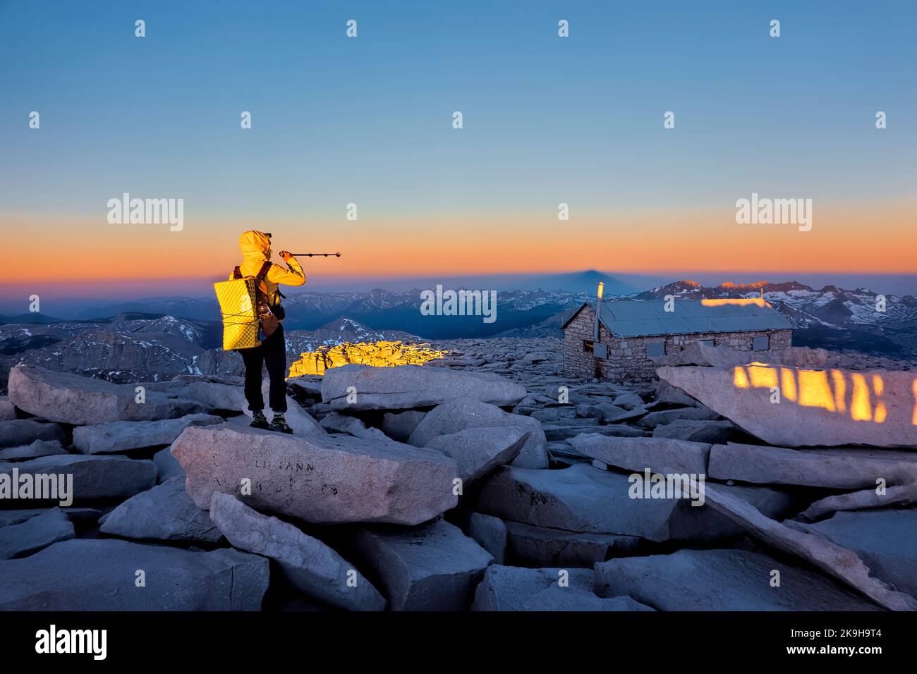 Mount Whitney summit at sunrise, John Muir Trail, Sierra Nevada ...