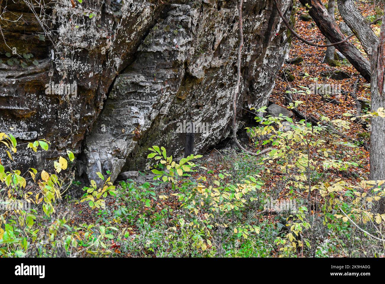 picture of an old fence post under a cliff Stock Photo - Alamy