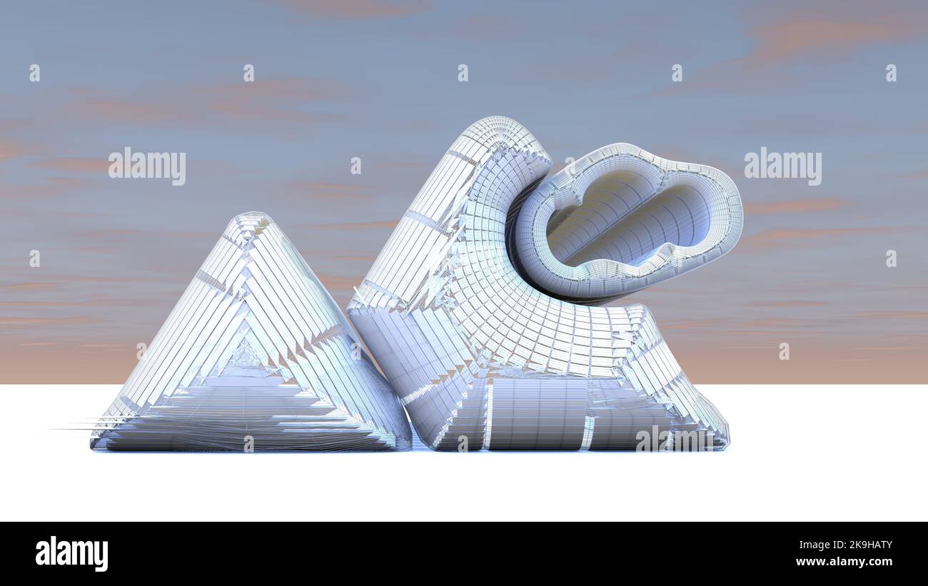 3D Illustration of an architectural structure based on the contours of ...