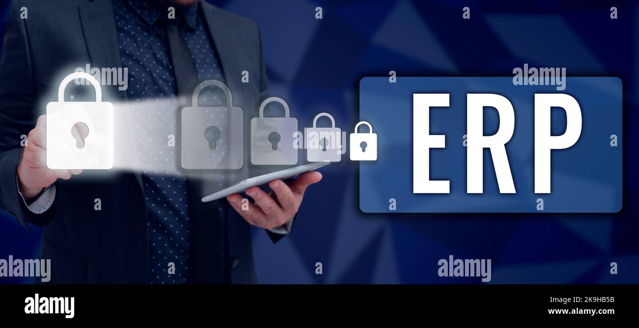 Text caption presenting Erp. Word Written on enterprise resource planning centralized database ...