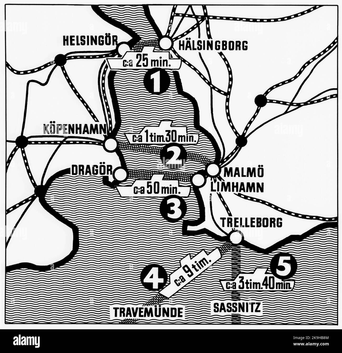 Map of five fine ferry trails, reproduction Swedish Stock Photo - Alamy