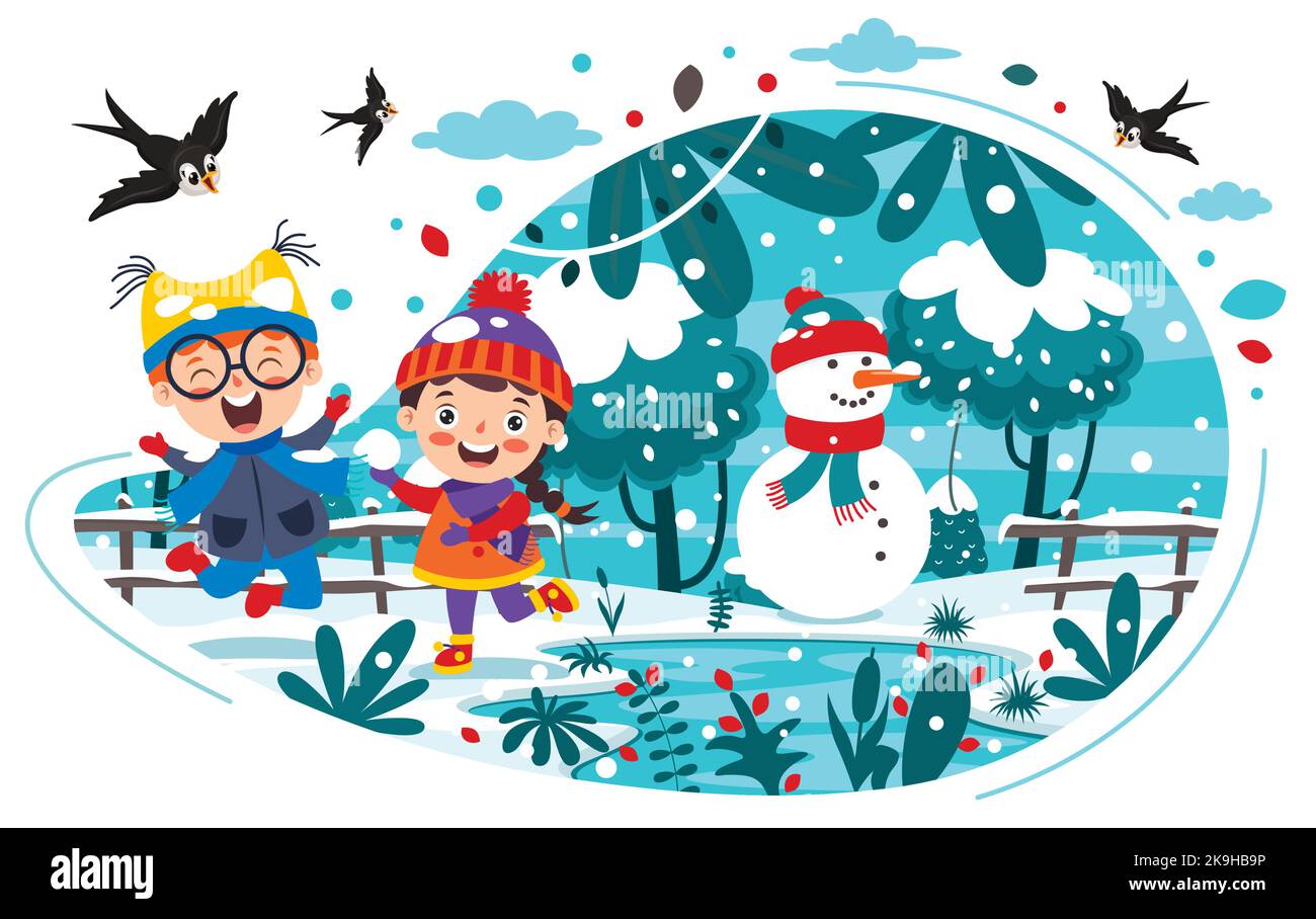 Vector illustration children playing sledding hi-res stock photography ...