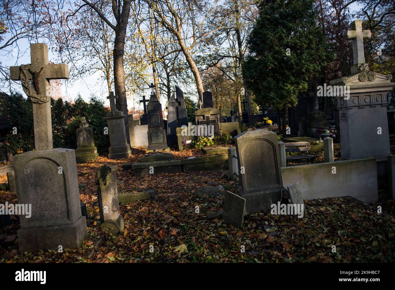 Warsaw, Poland. 27th Oct, 2022. Old and forgotten graves are seen at ...
