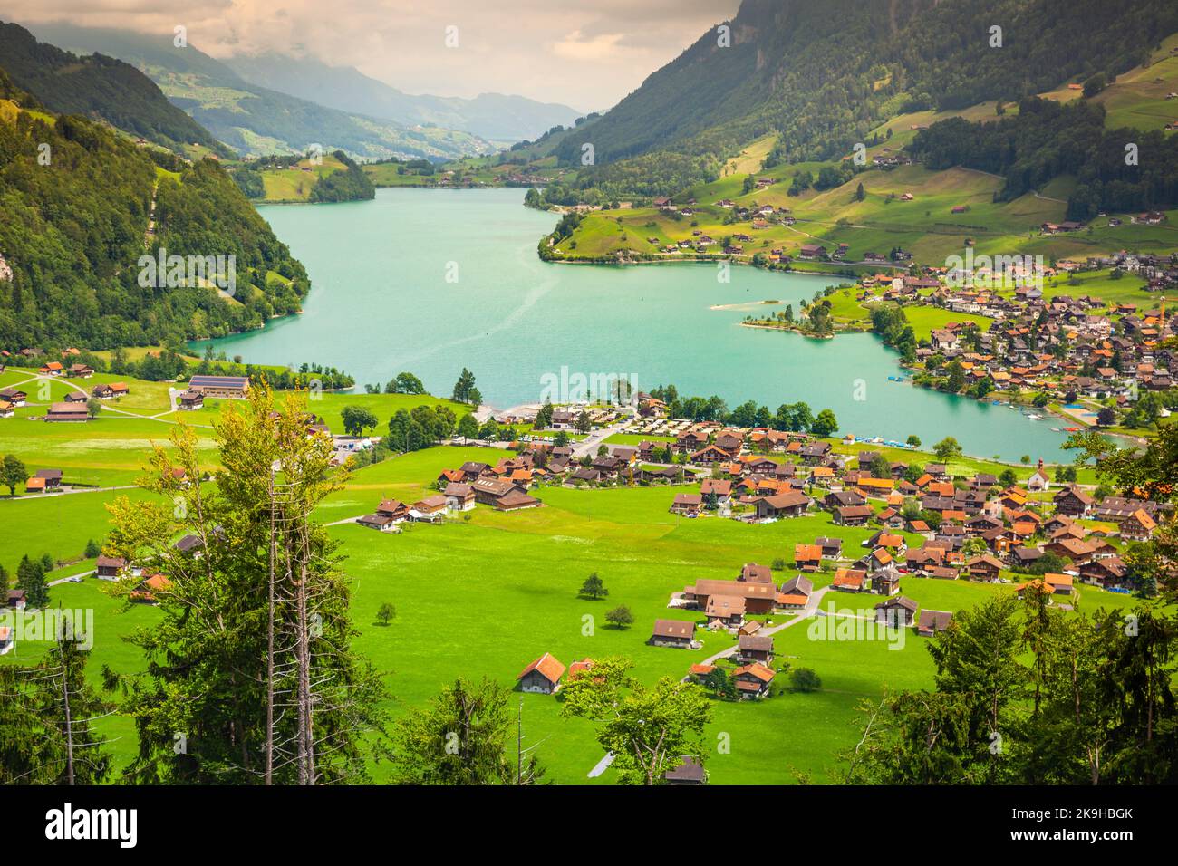 Aerial view on Lungern and turquoise lake, Switzerland, Europe Stock Photo - Alamy