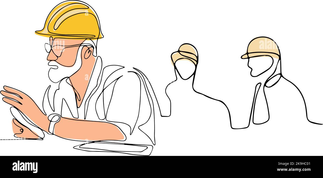 construction manager and engineer working on building site. Vector ...