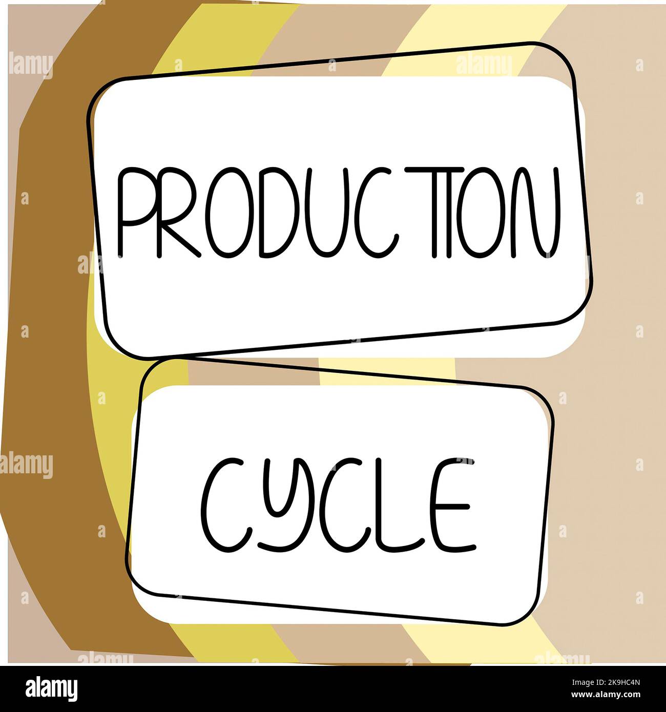 Text caption presenting Production Cycle. Word Written on plan and ...