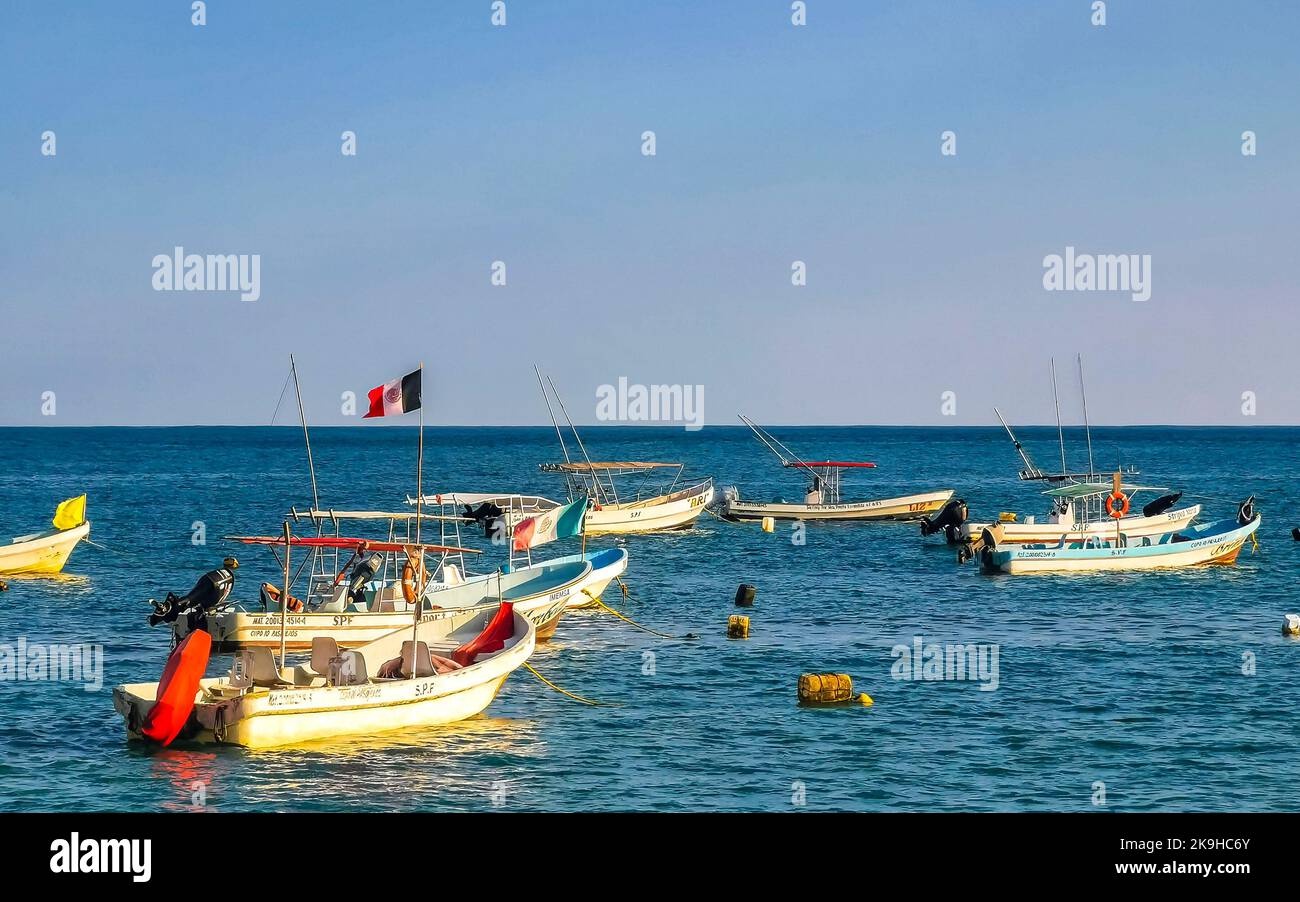 Boat yacht ship pier and harbor at the tropical mexican beach panorama ...