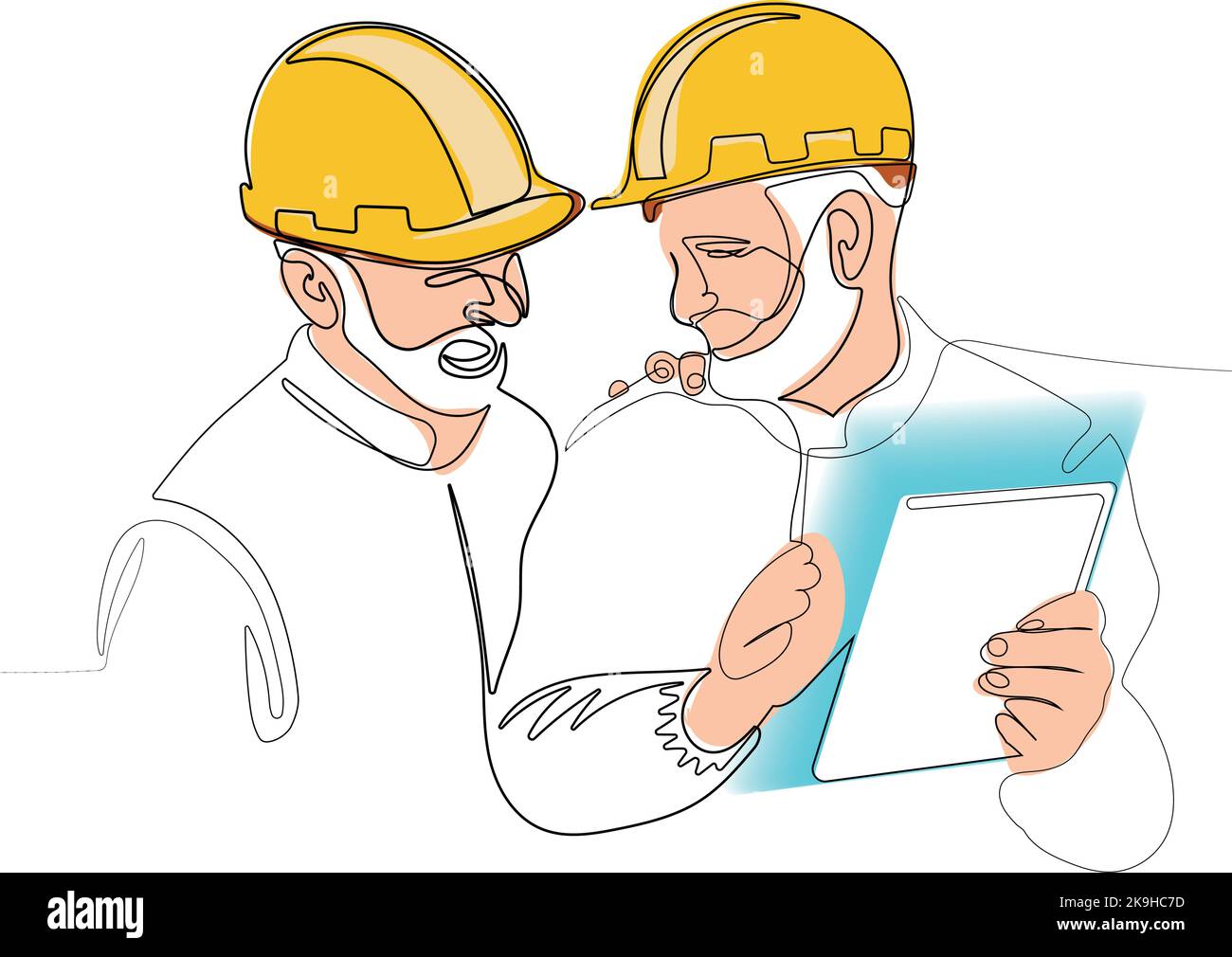 construction manager and engineer working on building site. Vector ...