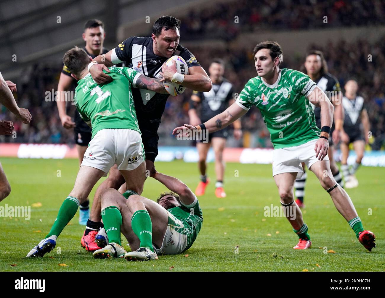 New Zealand's Jordan Rapana gets tackled by Ireland's Richard Myler ...