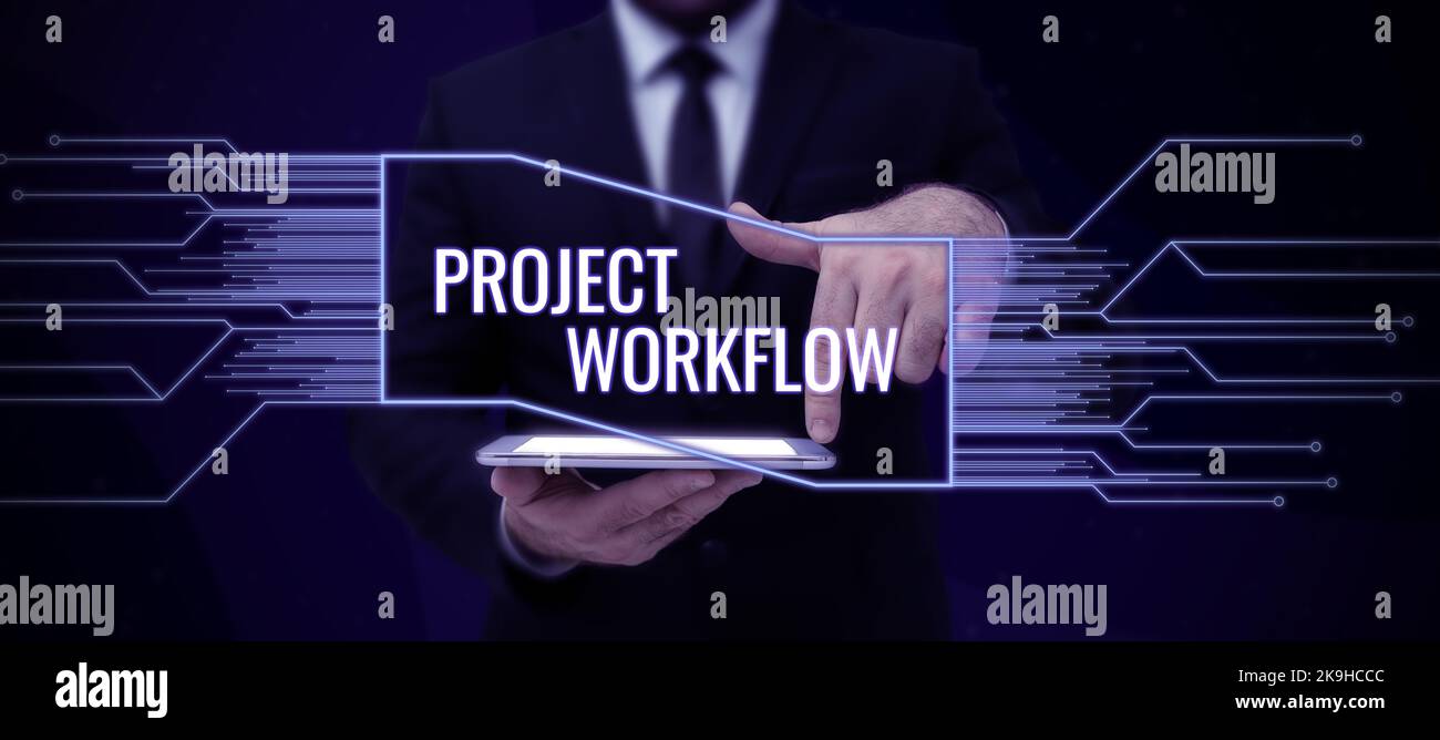 Sign displaying Project Workflow. Word for evaluate your ability to ...