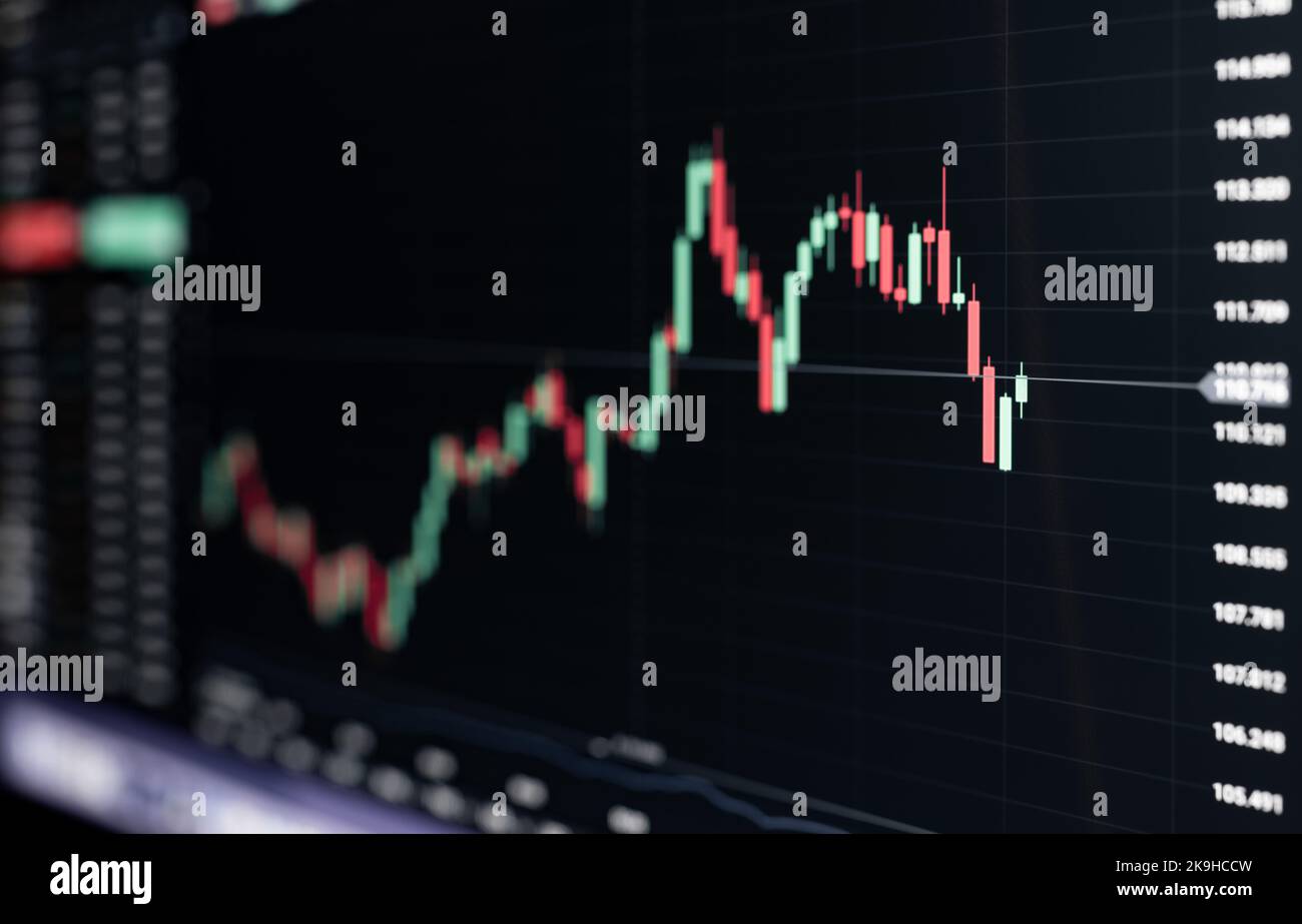 Stock market graph chart on digital LED display. Red and green Candle ...