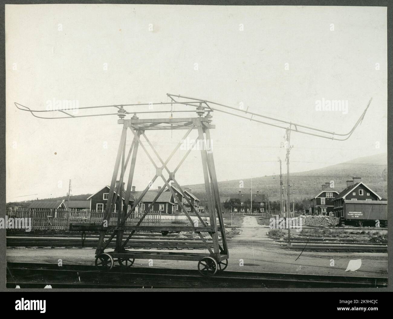 Power wagon "Tekla" on the yard. Freight wagon State Railways, Sj N 186 ...