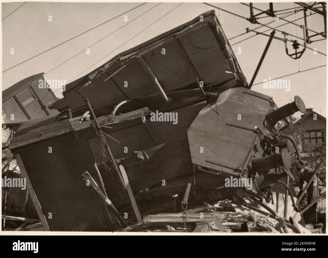 Damaged freight wagon after derailment Stock Photo - Alamy