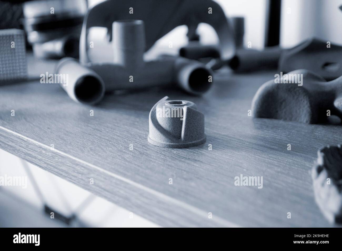 Prototype model printed with powder 3D printer close-up. Abstract black ...