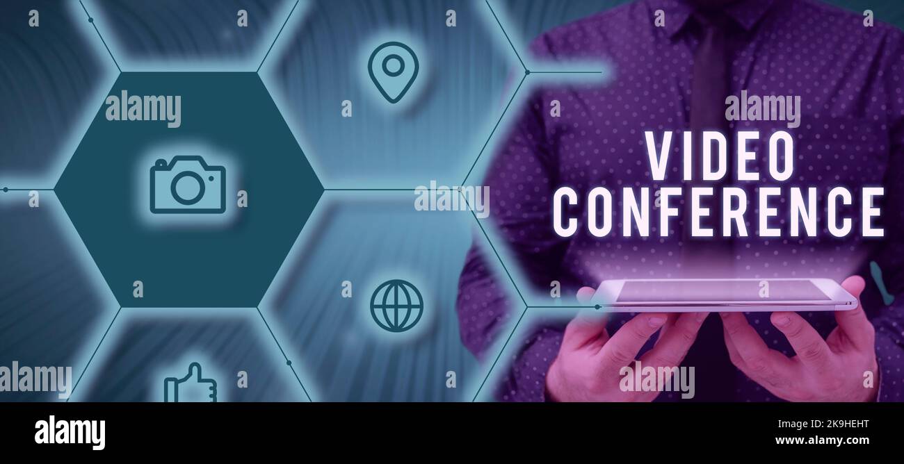 Writing displaying text Video Conference. Business overview recording ...