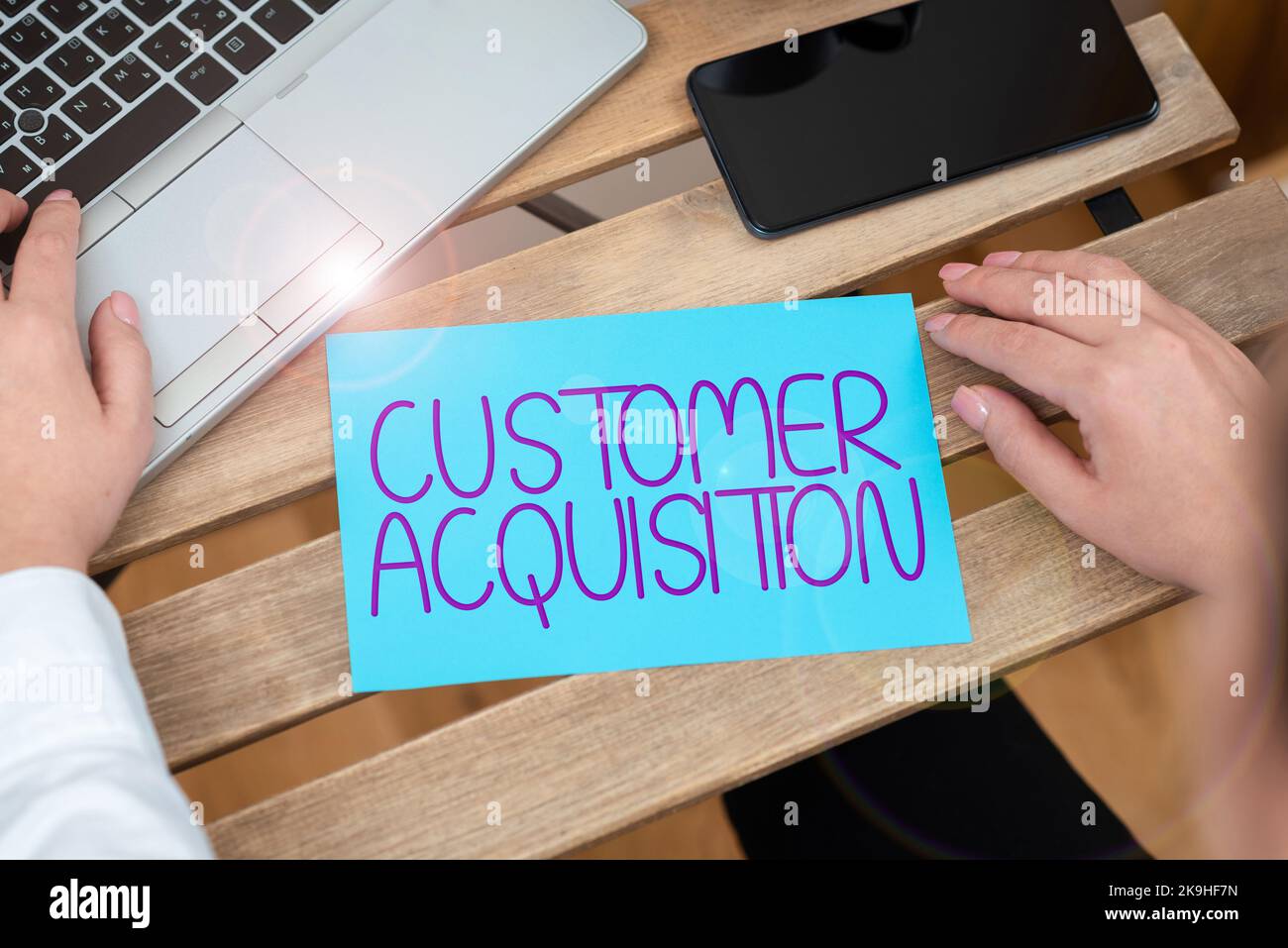 Conceptual caption Customer Acquisition. Word Written on it refers to ...