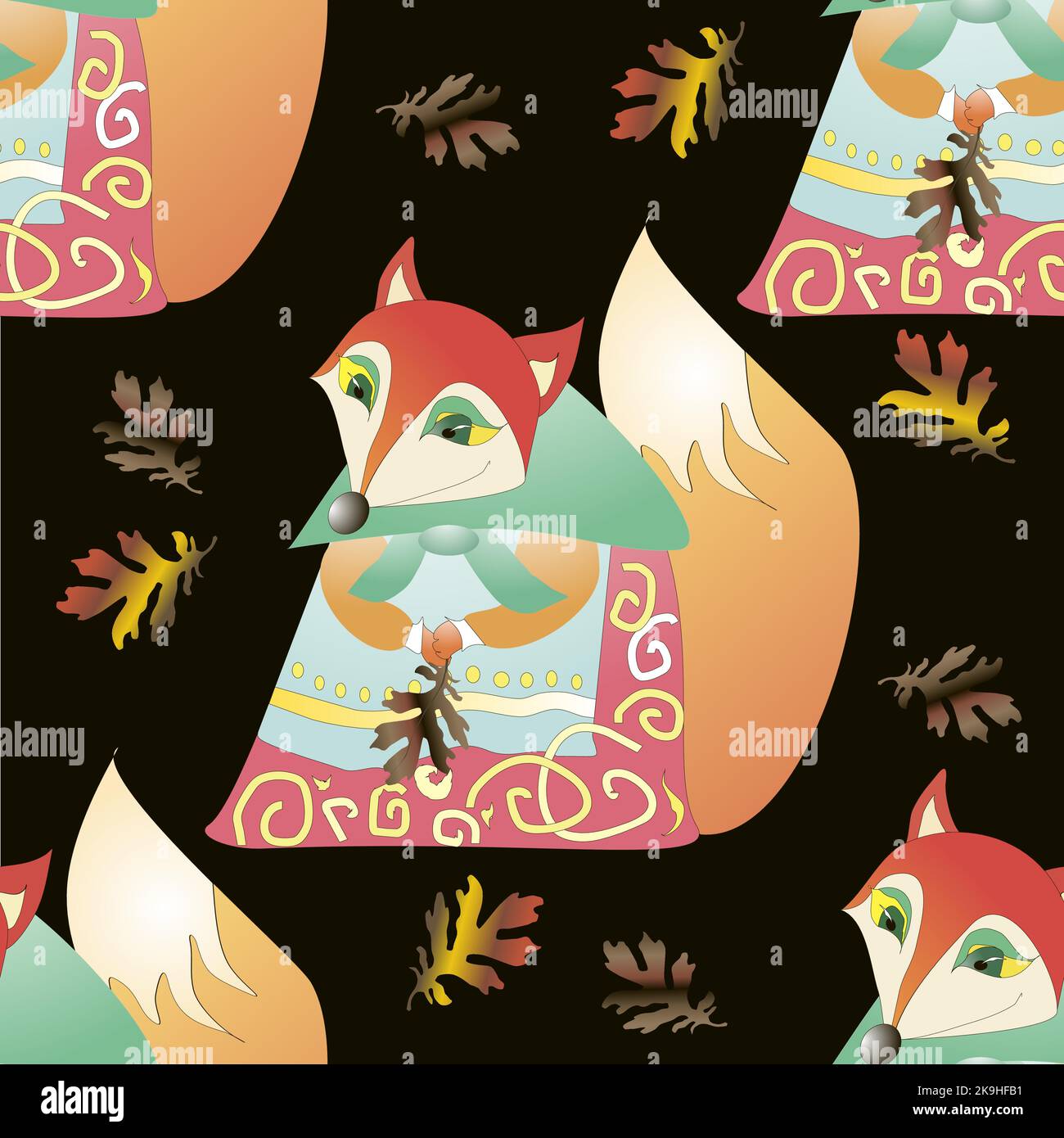 Vector seamless pattern with cartoon fox. Animal print. children ...