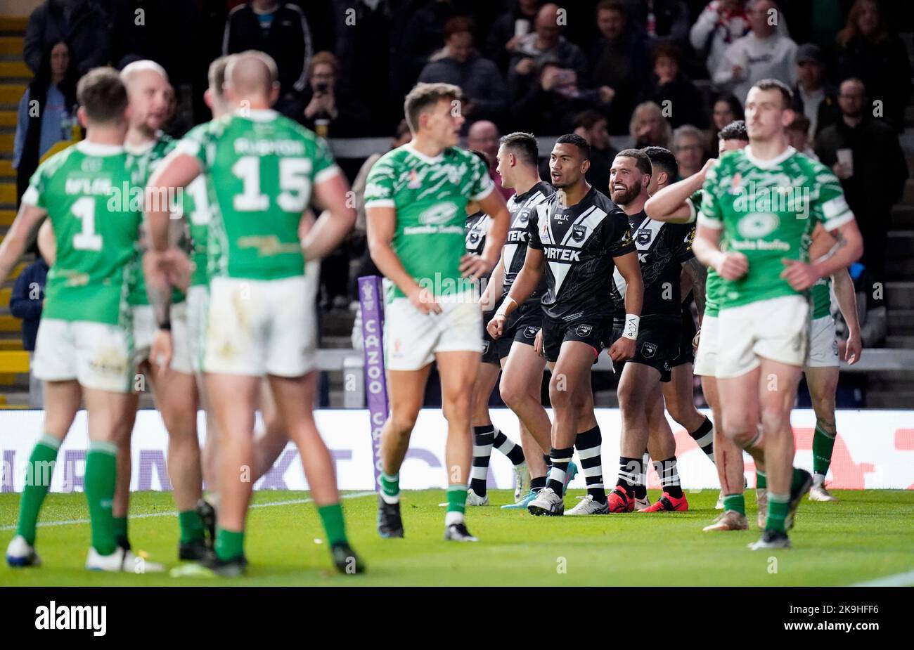 New Zealand's Ronaldo Mulitalo (centre) after scoring their side's ...