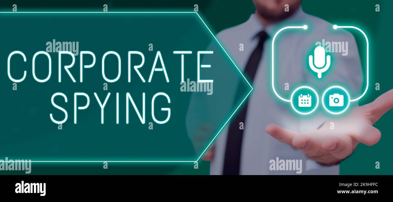 Hand writing sign Corporate Spying. Word Written on able to function at ...
