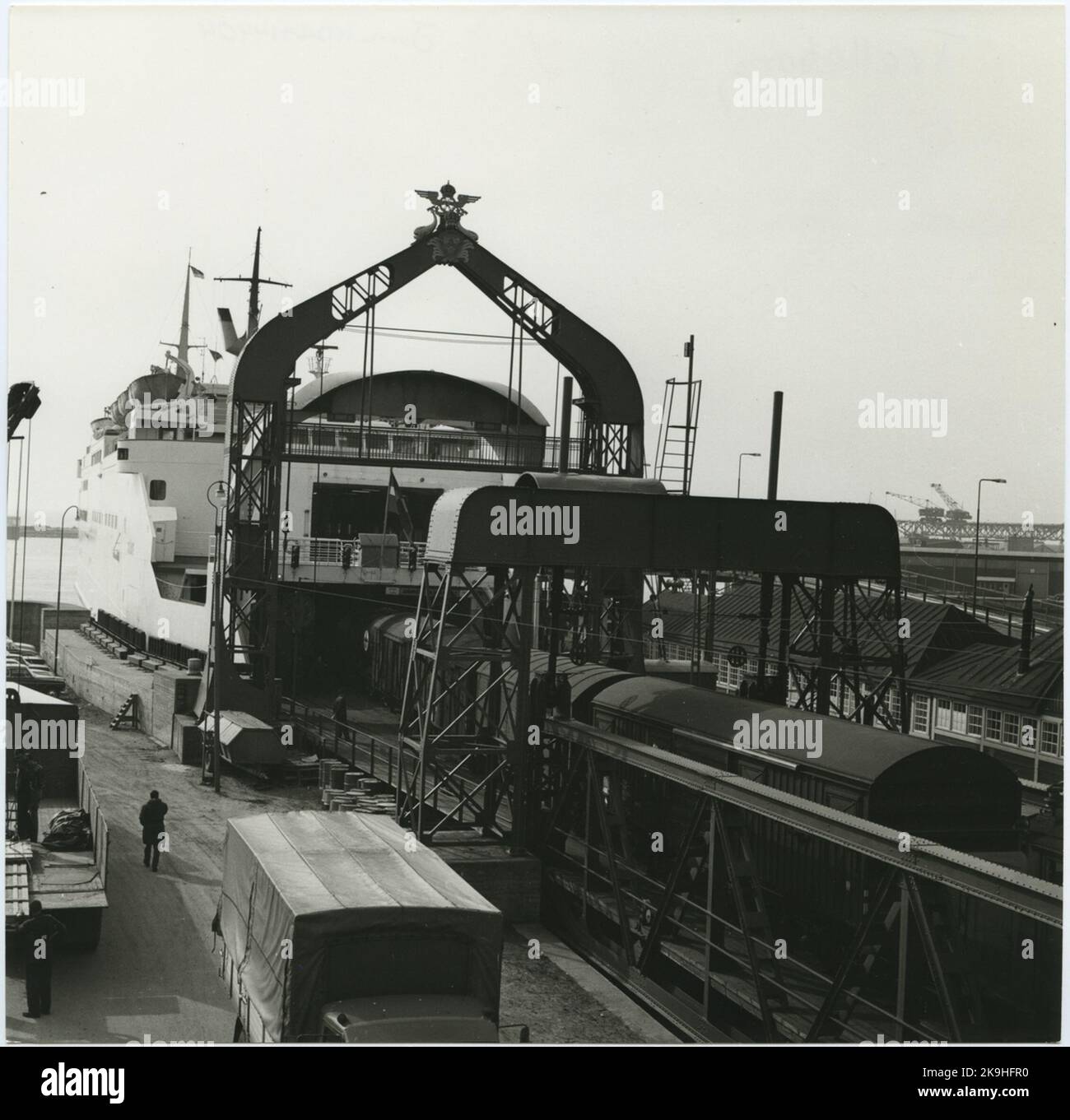 Loading of freight wagon on the ferry in Trelleborg's ferry location ...