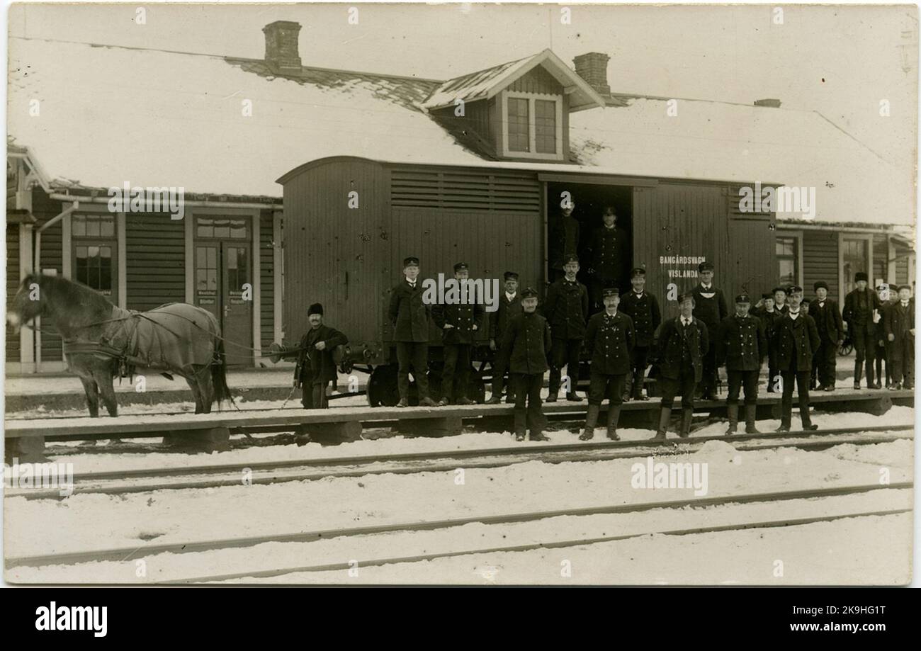 Vislanda station. Ranging of freight wagon with exchange horse ...
