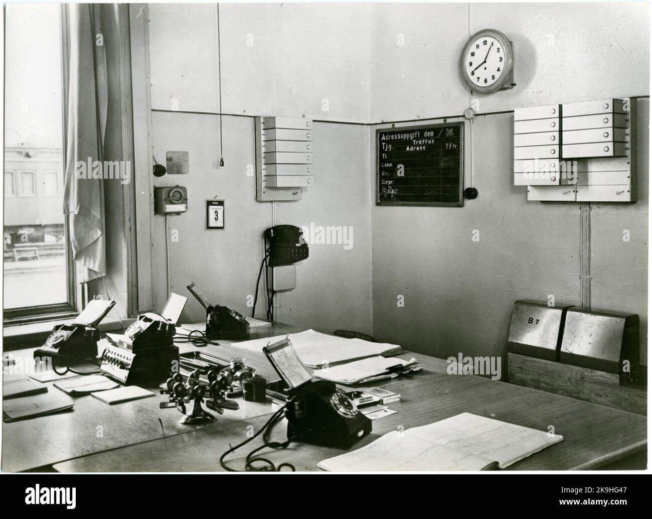 LM Ericsson connection boxes for telephone. Desk with phones Stock ...