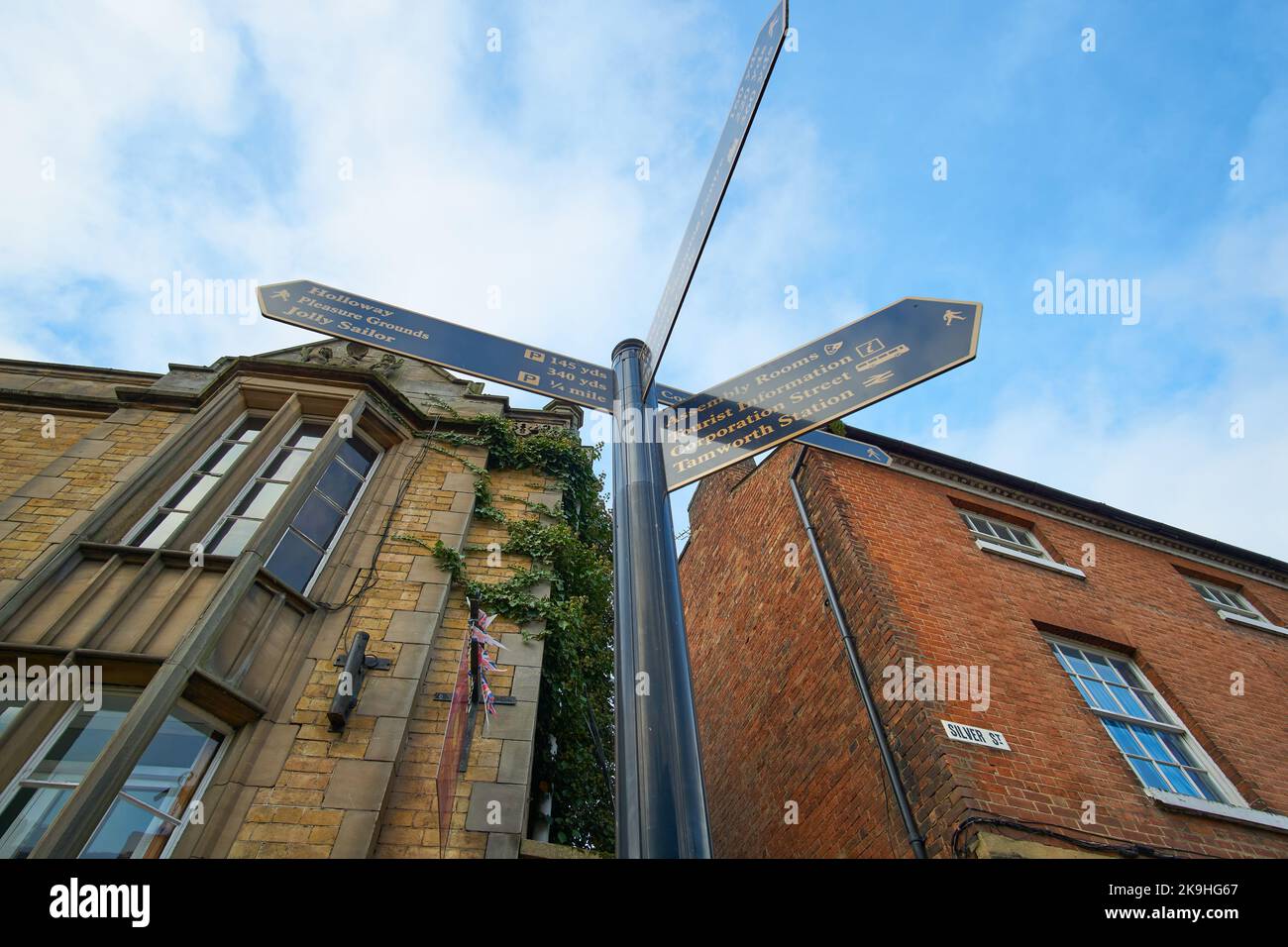 Tourist information signpost in Tamworth, Staffordshire, UK Stock Photo ...