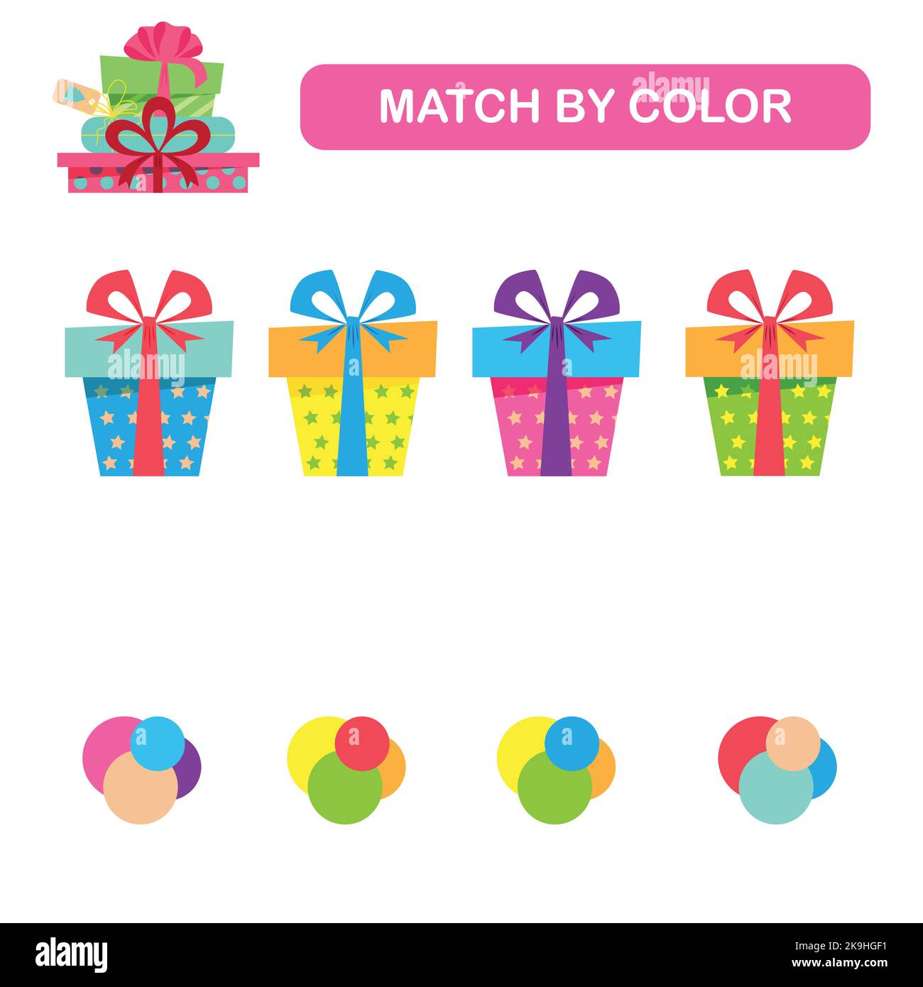 Educational children's game. Match the colors to the boxes. Child ...