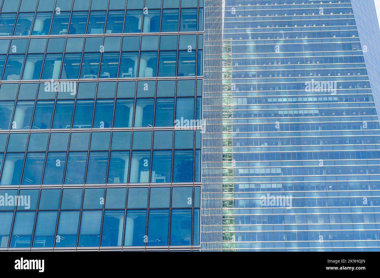 MADRID, SPAIN - OCTOBER 6, 2021: Architectural detail, glass facades of ...