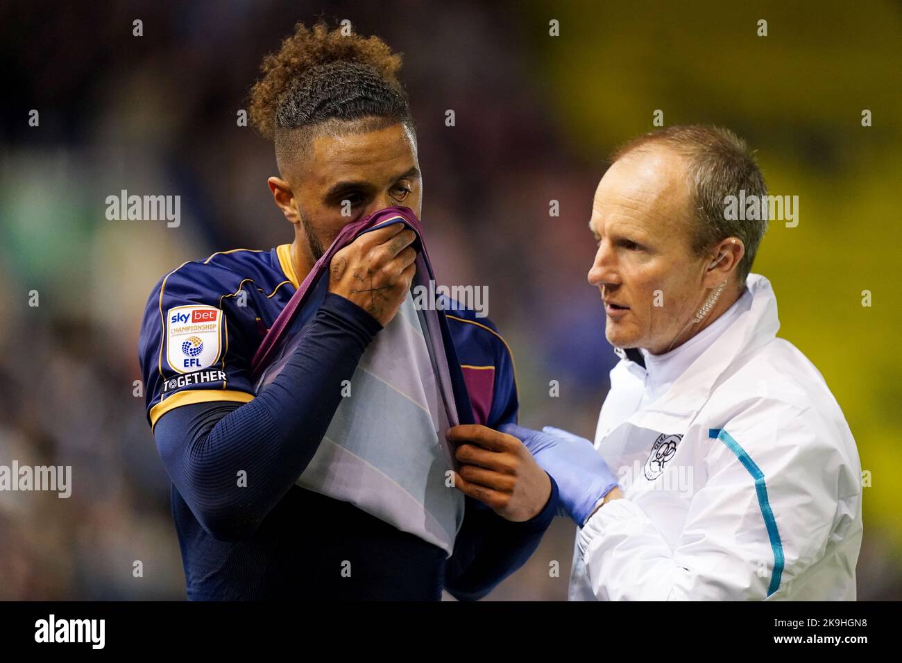 QPR’s Tyler Roberts leaves the field injured during the Sky Bet ...