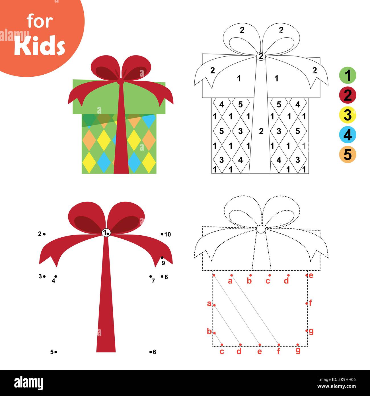 Christmas gift, set Educational children's games. Dot by dot coloring ...