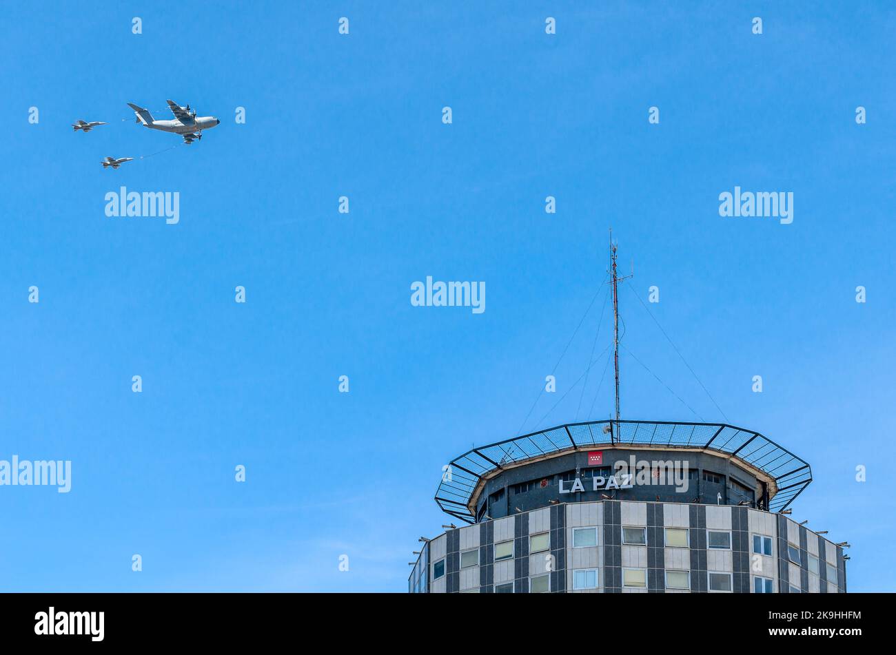 MADRID, SPAIN – OCTOBER 6, 2021: Military aircraft flying in a ...