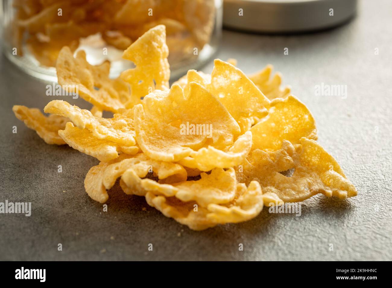 Halloween crispy bat shaped chips on the gray table Stock Photo - Alamy