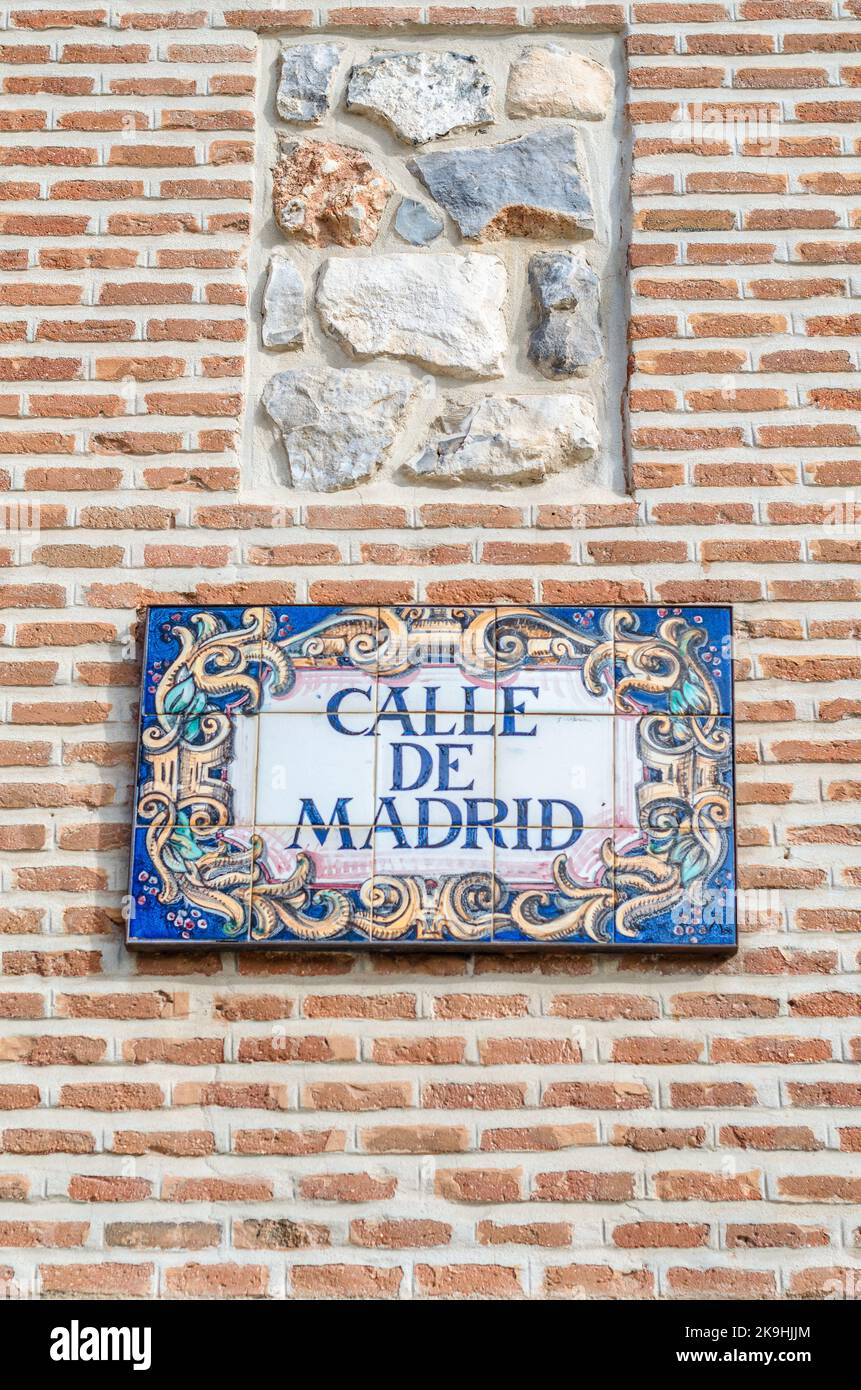 MADRID, SPAIN - OCTOBER 4, 2021: Beautiful tiled street signs in Madrid ...