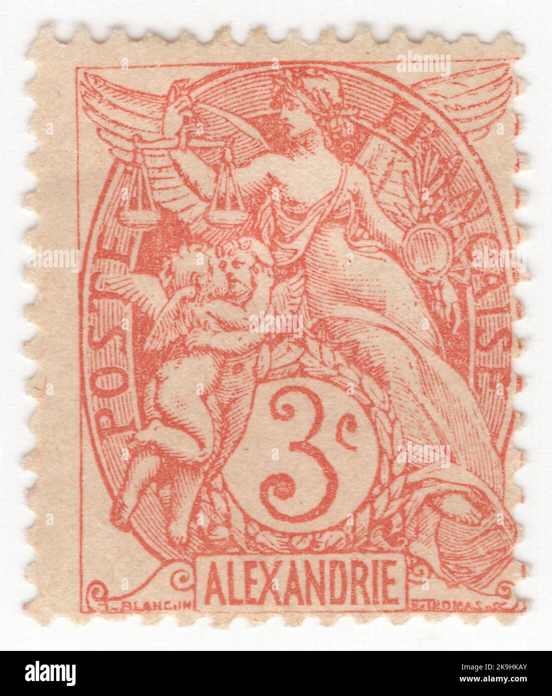 ALEXANDRIA - 1902: An 3 centime red-orange postage stamp depicting ...