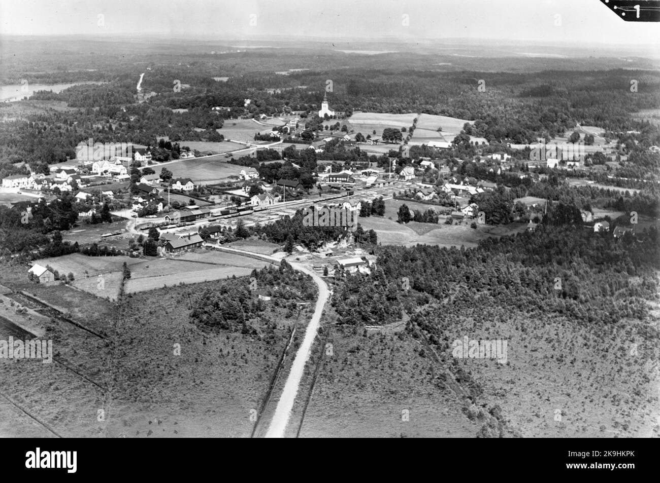 Aerial photo over Stationstation built in 1889. One -story plastered ...