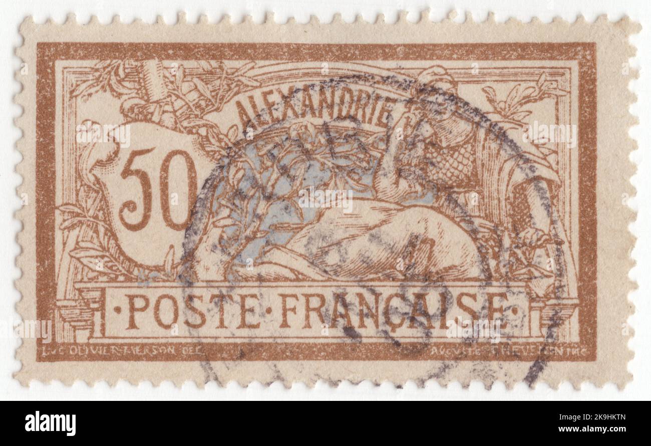 ALEXANDRIA - 1902: An 50 centime bister brown and lavender postage ...