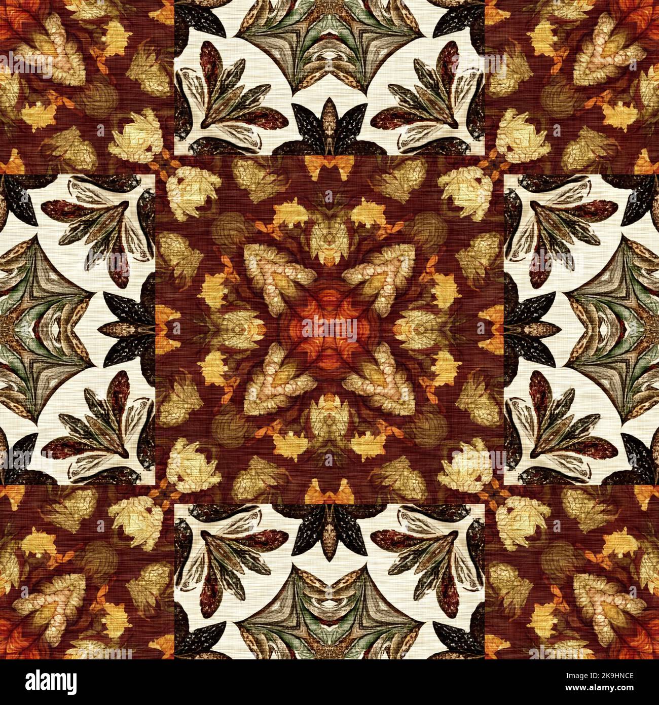 Autumn leaf quilt style vintage seamless pattern. Homely cottage core ...