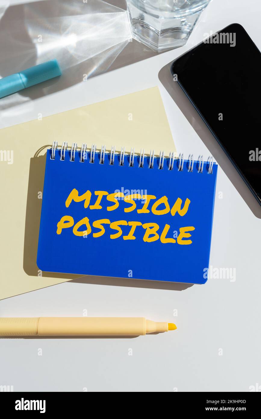 Text caption presenting Mission Possible. Concept meaning promotional ...