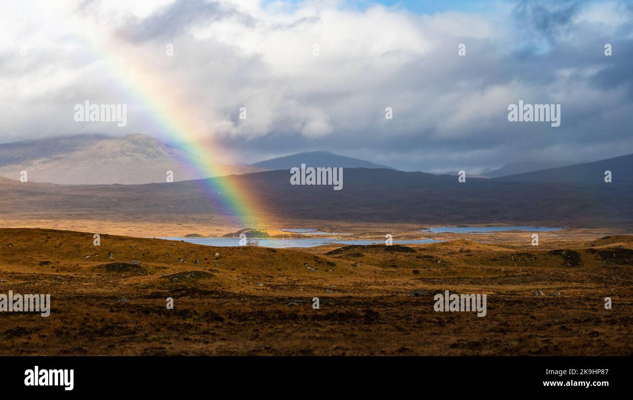 Rannoch Moor autumn rainbow viewed from A82 road, Scotland, UK Stock ...