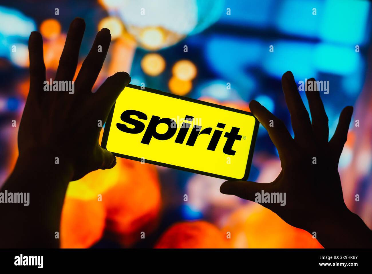 In this photo illustration, the Spirit Airlines logo is displayed on a ...