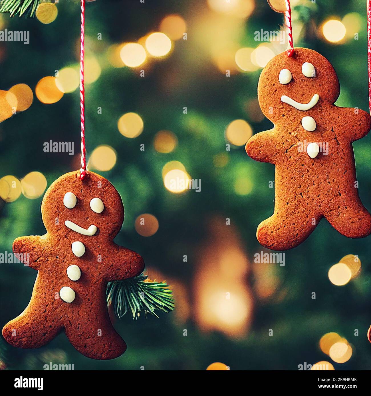 Picture of gingerbread men cookies hanging in tree Stock Photo - Alamy