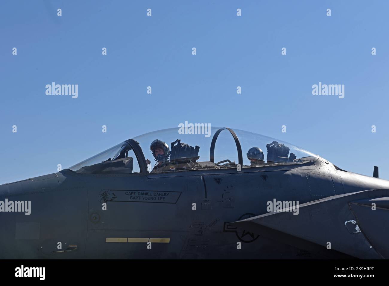 U.S. Air Force Capt. Daniel Dahlby, left, and Capt. Young Lee, F-15E ...
