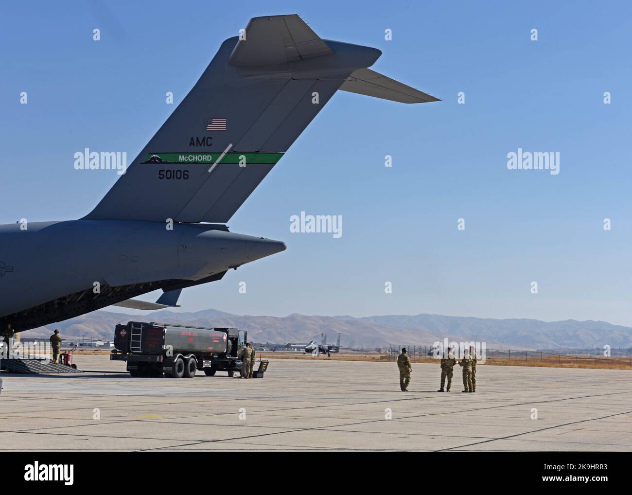 U.S. Airmen with the 62d Airlift Wing and 627th Air Base Group prepare ...