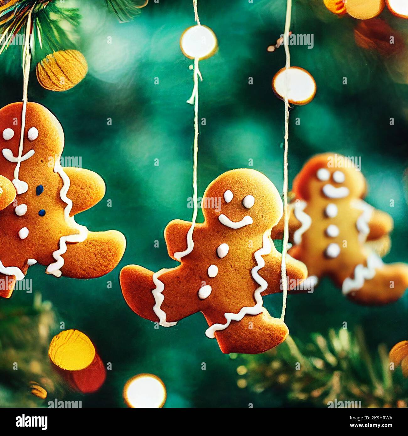 Picture of gingerbread men cookies hanging in tree Stock Photo - Alamy
