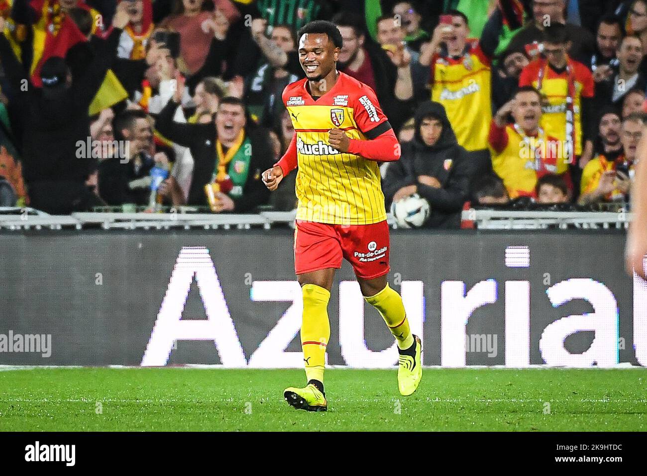 Lens, France. 28th Oct, 2022. Lois OPENDA of Lens celebrates his goal ...