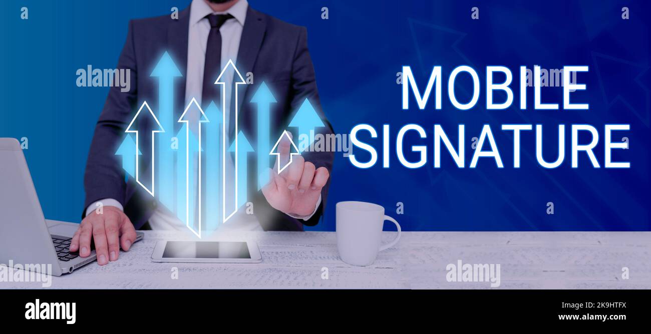 Hand writing sign Mobile Signature. Word Written on methodology that ...